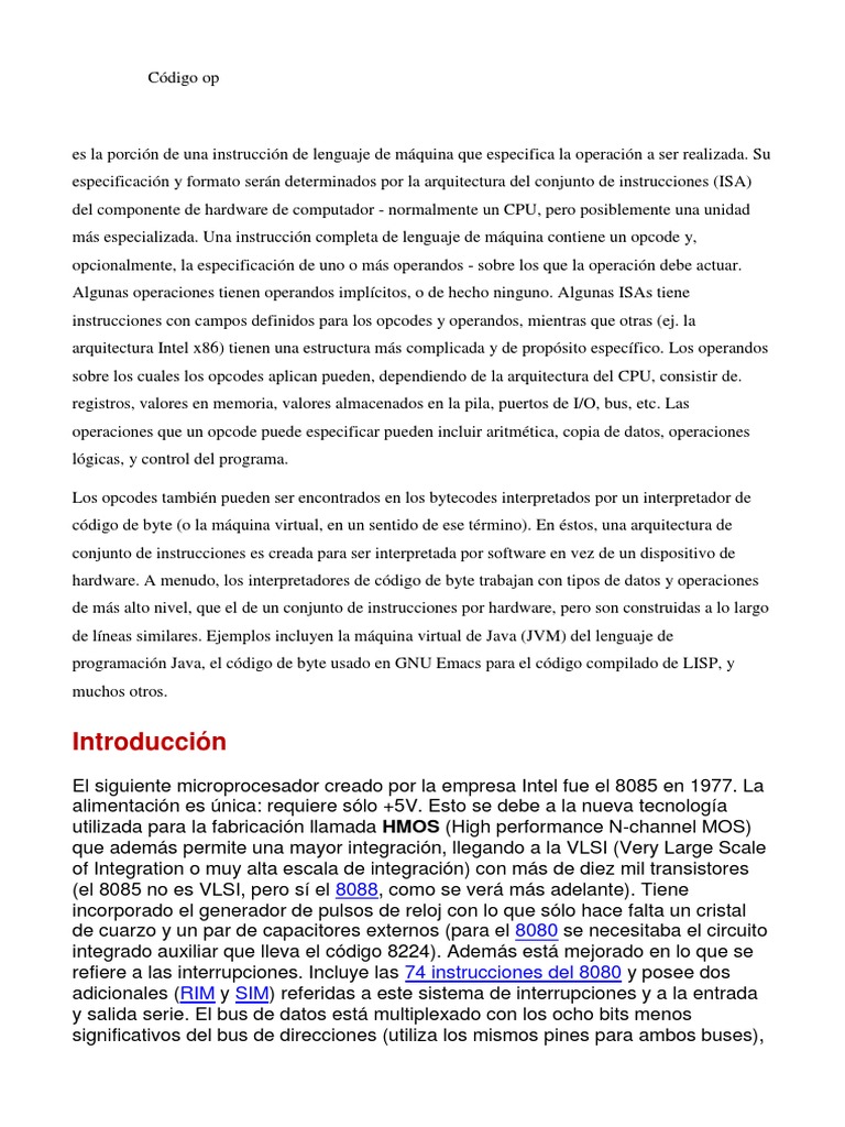 El Código De Operación Opcode Especificando La Operación A Realizar