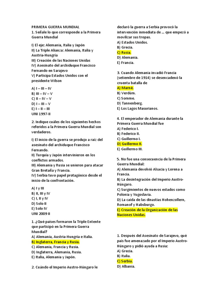 Hechos Clave de la Primera Guerra Mundial | PDF | Primera Guerra ...