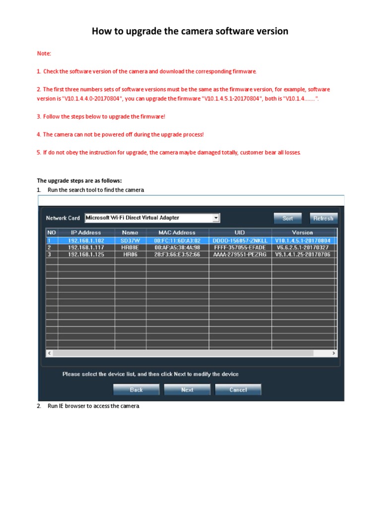 Upgrade Camera Software | PDF