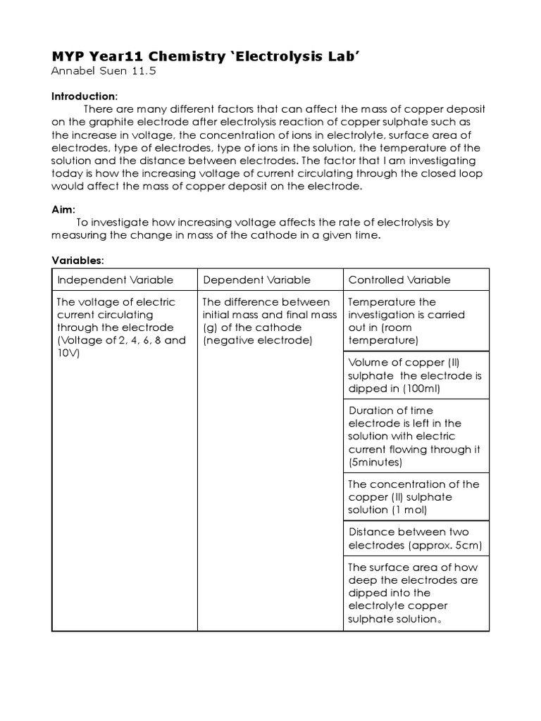 Electrolysis Lab Pdf Pdf Electrode Cathode