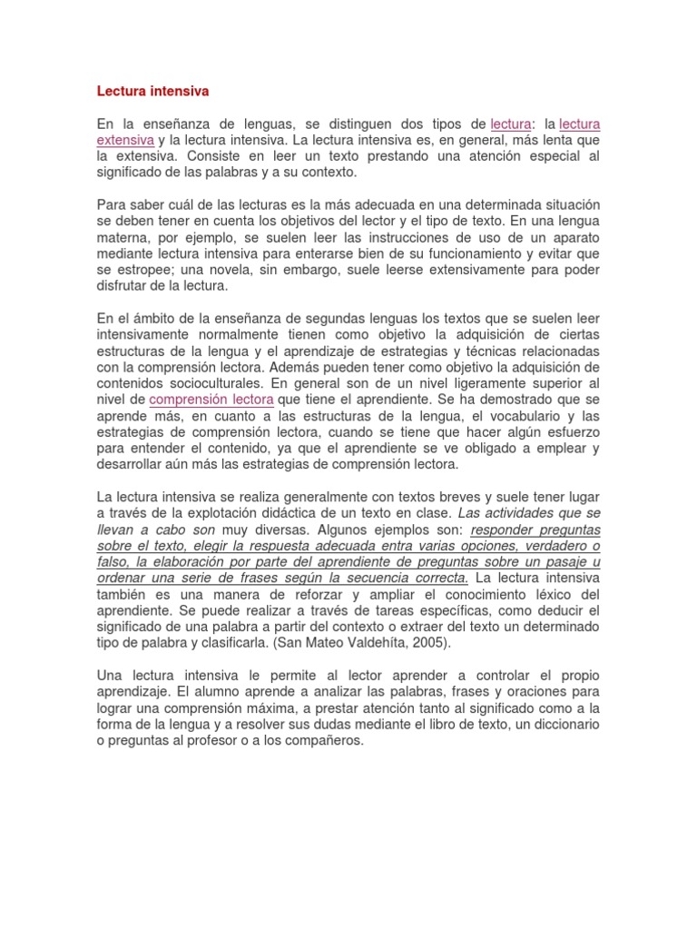 1.1 Lectura Intensiva Vs Lectura Extensiva | PDF | Aquisición de idioma ...