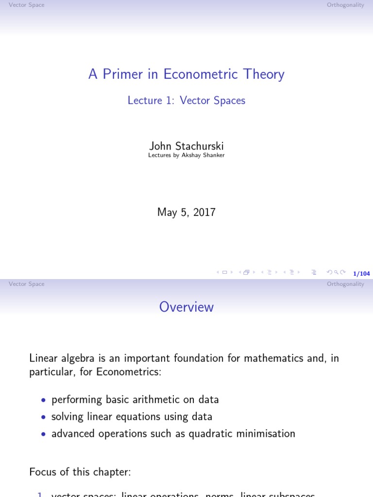 Econometrics: Vector Spaces Intro | PDF | Basis (Linear Algebra ...
