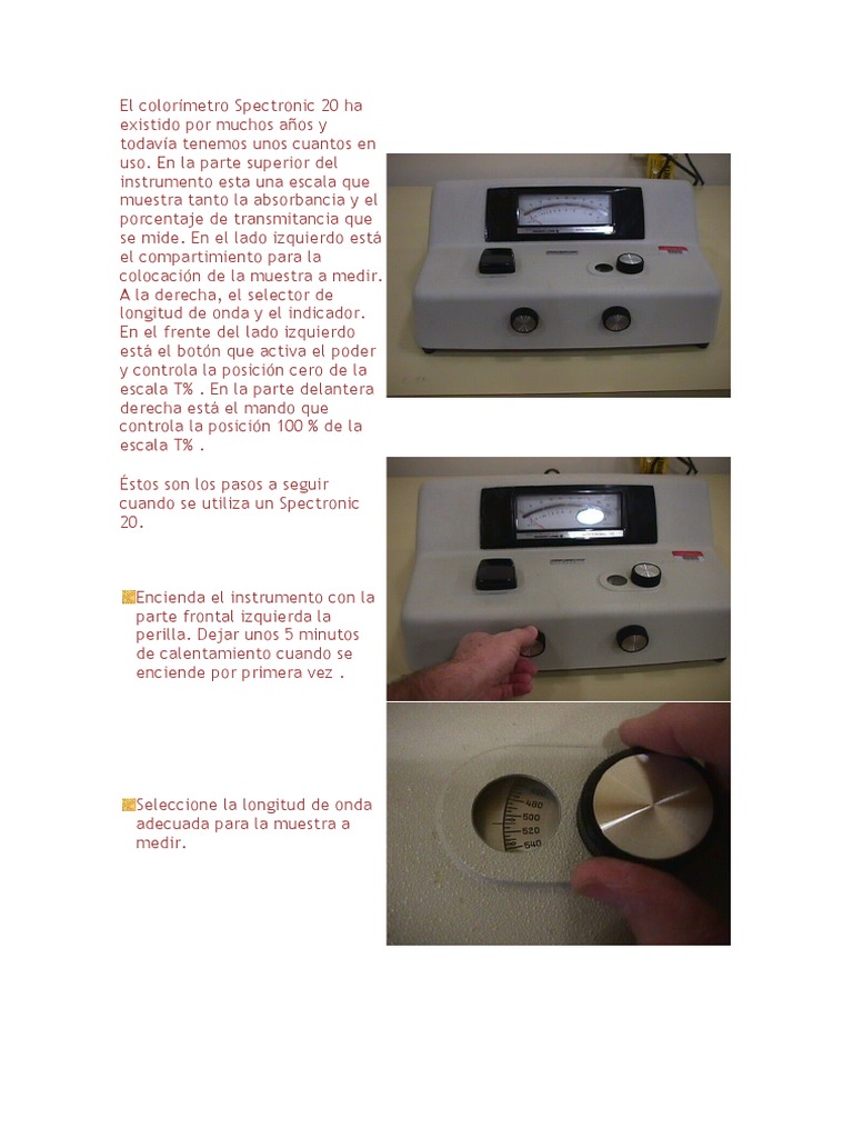 Uso del Espectrofotómetro Spectronic 20 | PDF | Ciencias fisicas ...