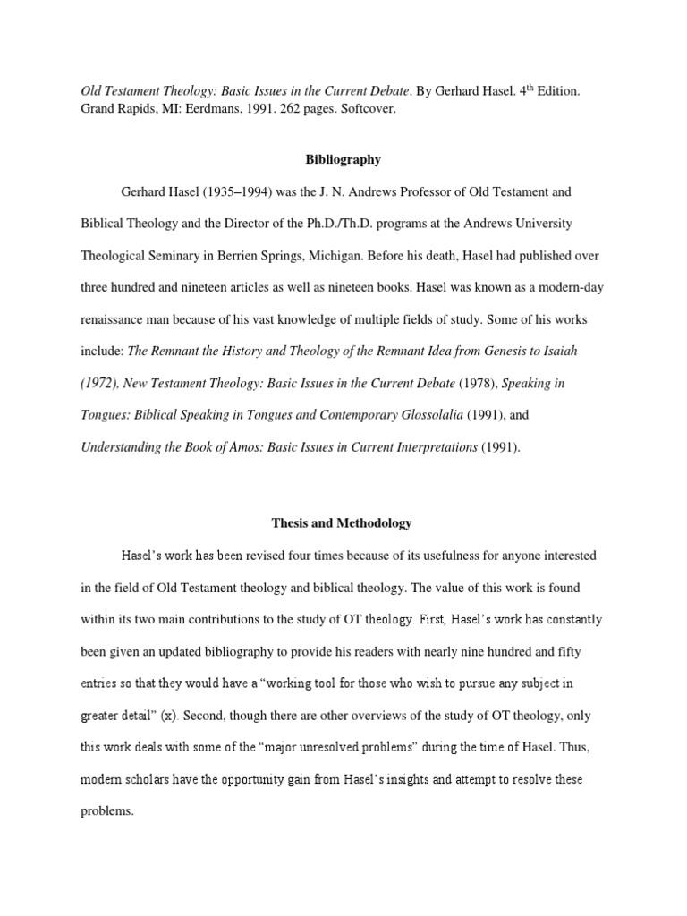 Gerhard Hasel - Old TOld Testament Theology Basic Issues in The Current ...