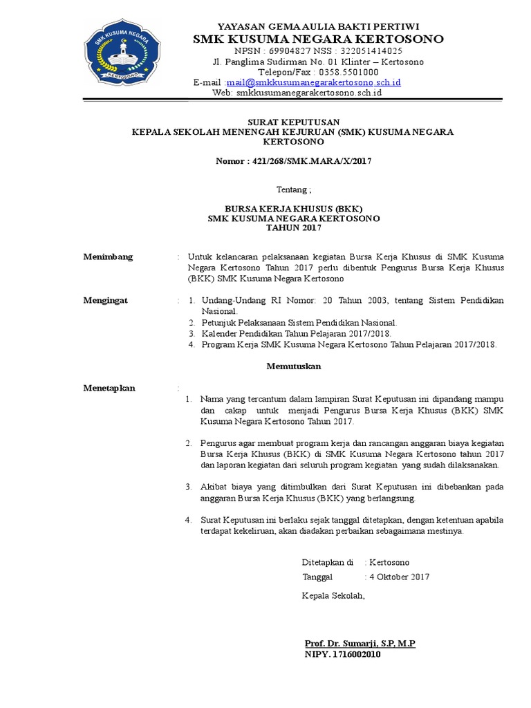 Pengurus Bursa Kerja Khusus SMK 2017 | PDF