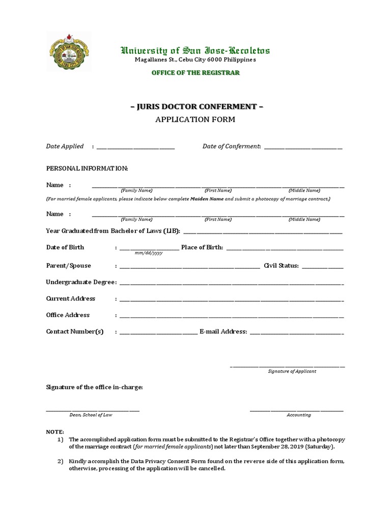 JD 2019 Conferment Application Form | PDF | Juris Doctor | Social ...