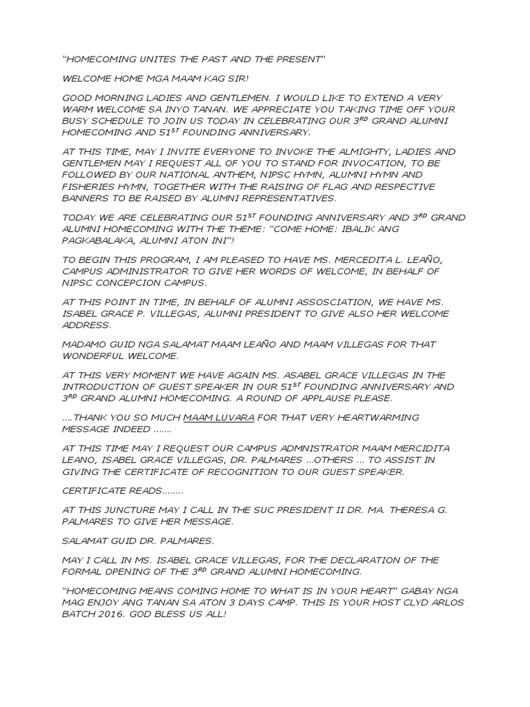 Clyd Alumni Homecoming Script | PDF