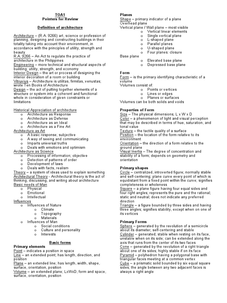 TOA1 Prelims Reviewer Updated | PDF | Shape | Drawing