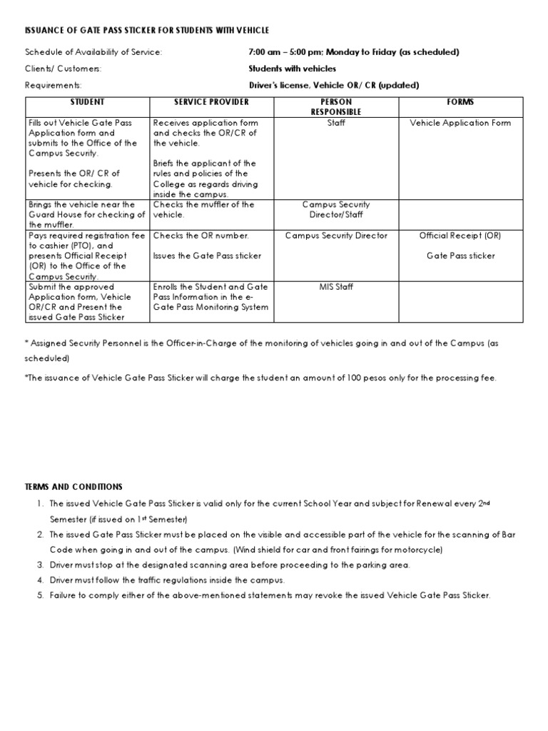 Streamlining Campus Vehicle Access: Procedures for Issuing Gate Pass ...