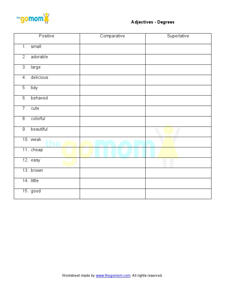 Adjective Comparison Worksheet for Grade 2 | PDF | Grammar | Language ...