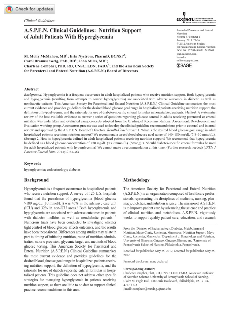 2013 ASPEN Clinical Guidelines Nutrition Support of Adult Patients With ...