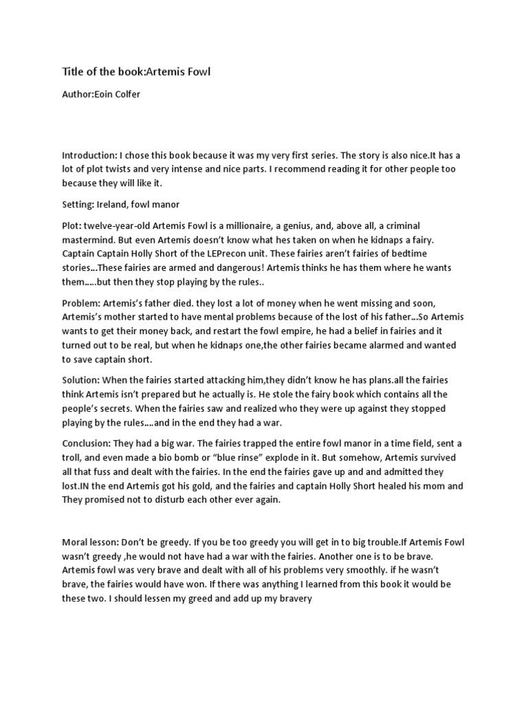 Artemis Fowl Book Report | Download Free PDF | Works | Fairies