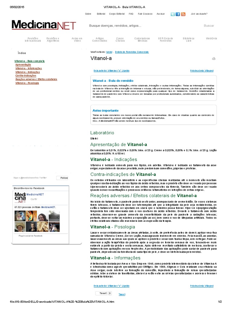 Vitanol A Bula Vitanol A | Download grátis PDF | Medicina Clínica | Remédio