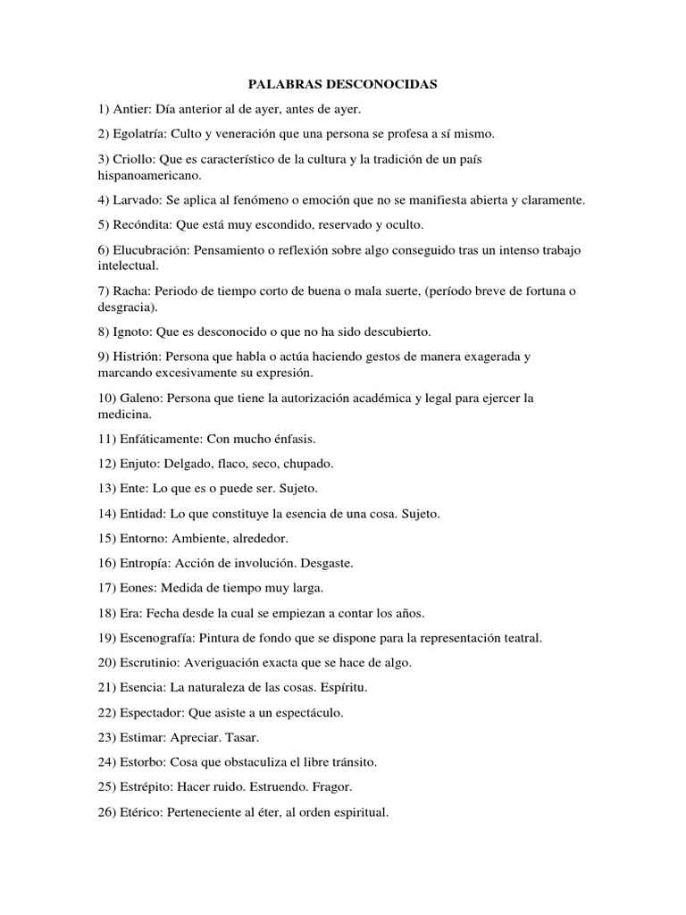 Glosario de Palabras Desconocidas | PDF | Naturaleza