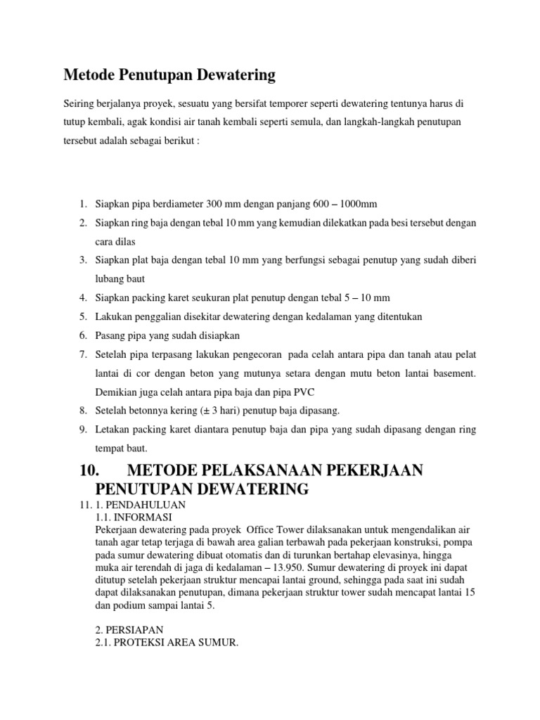 Metode Penutupan Dewatering | PDF