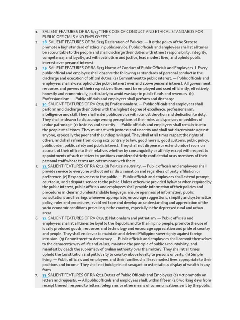 Salient Features of Ra 6713 | PDF | Applied Ethics | Justice