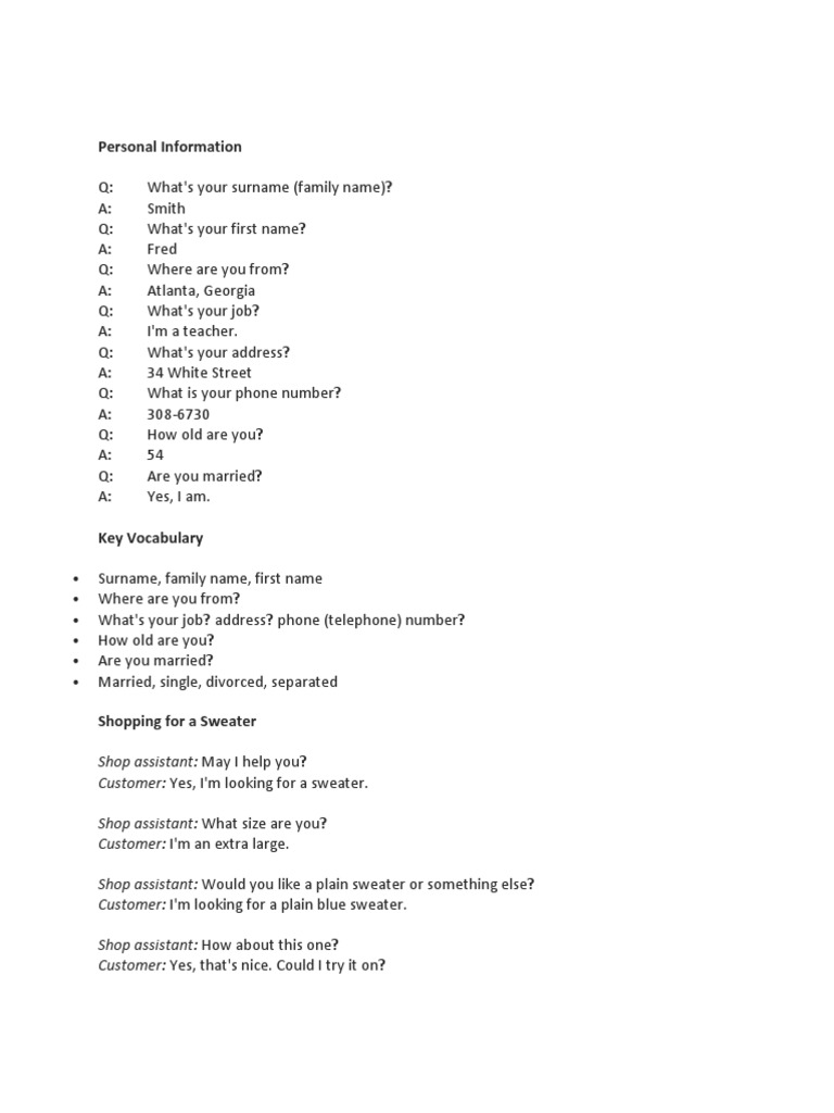 Basic Convo Answers | PDF | Trousers | Hors D'oeuvre