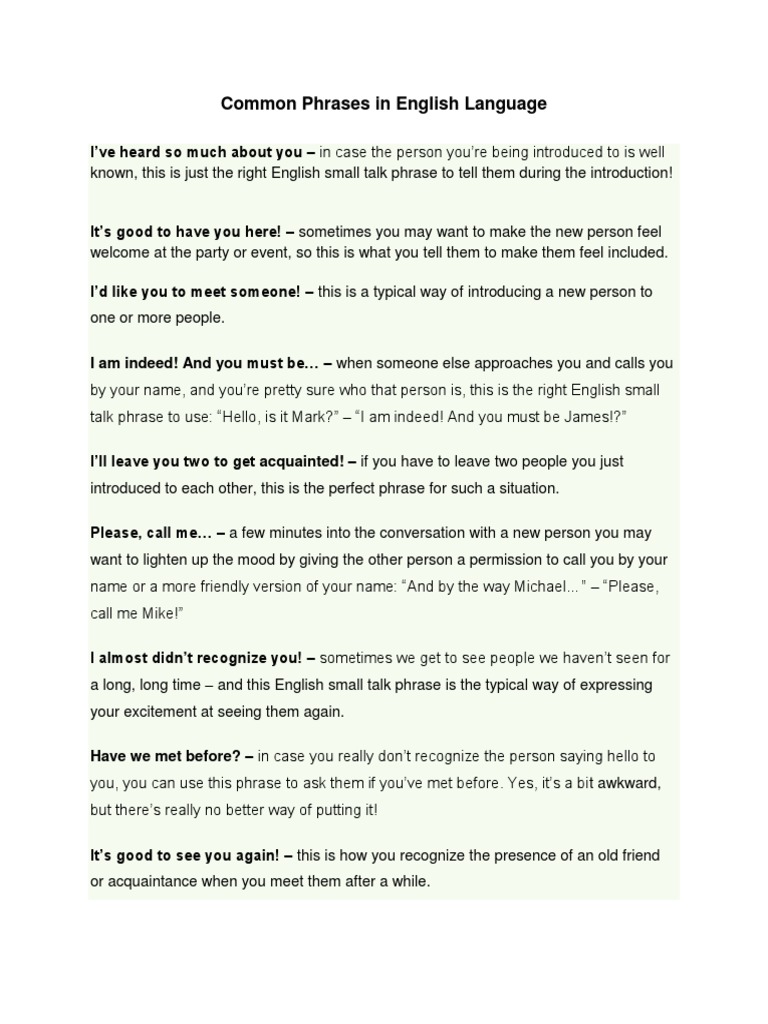 Common Phrases in English | PDF | Conversation | Question