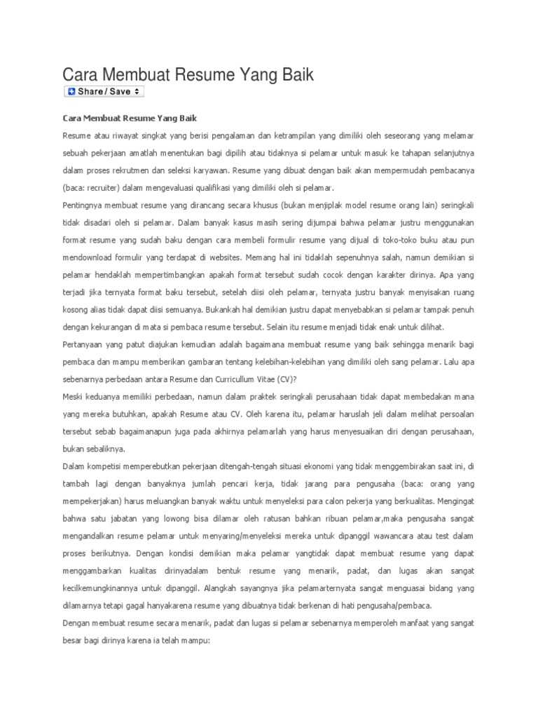 Cara Membuat Resume Yang Baik | PDF