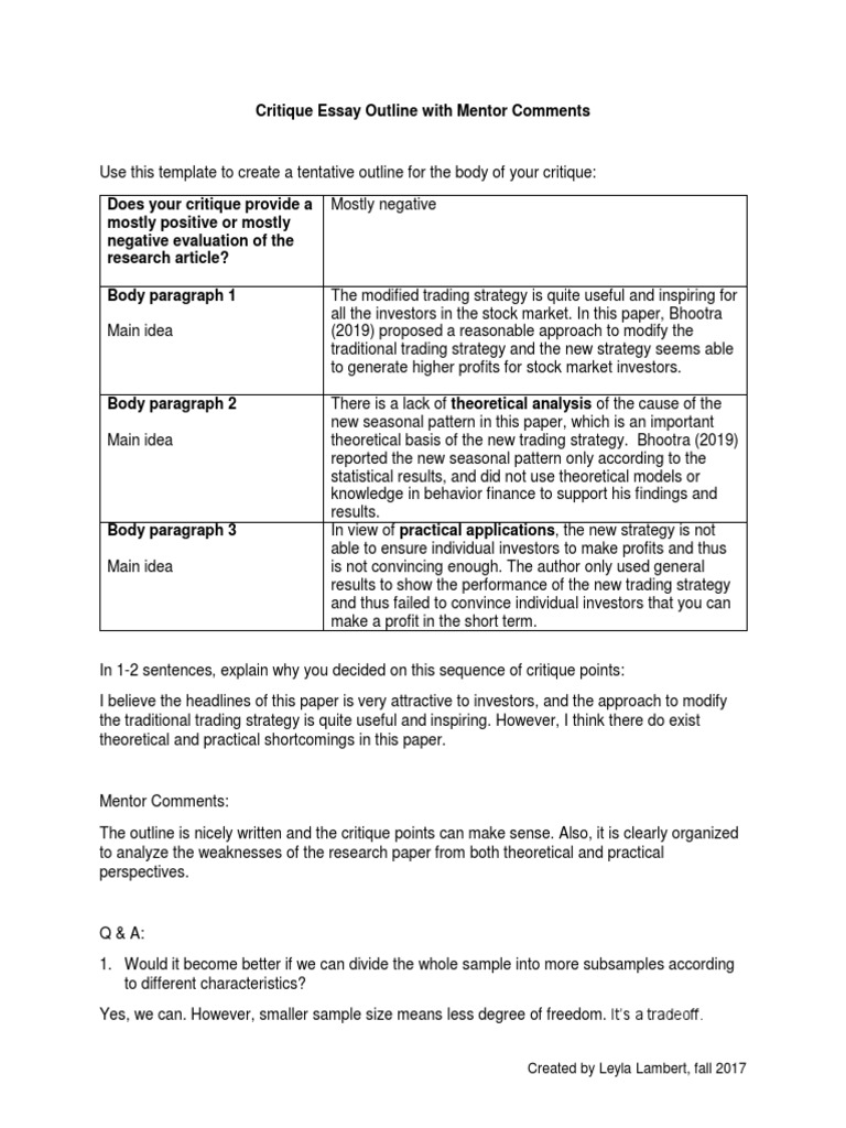 Critique Paper Outline