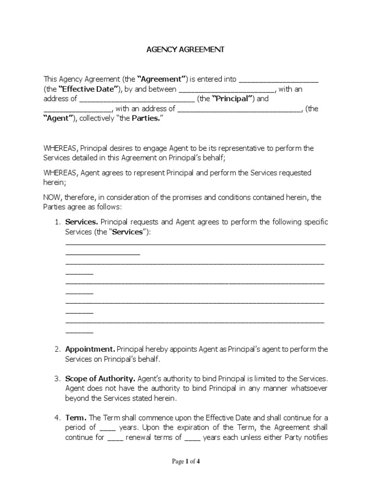 Agency Agreement Template | PDF | Indemnity | Business Law