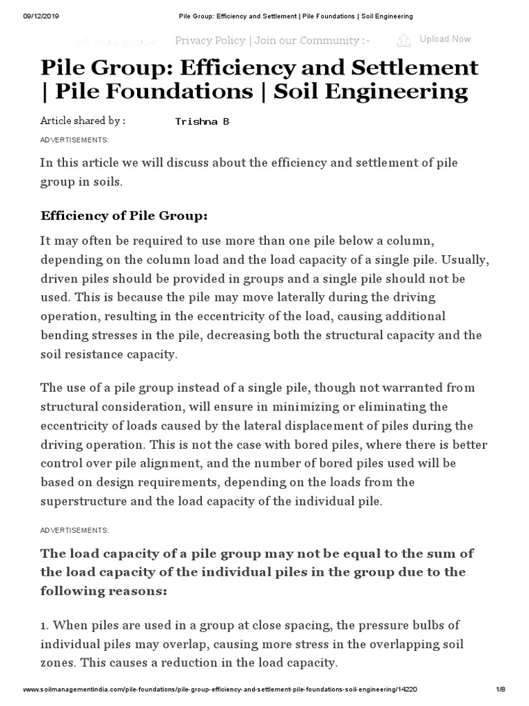 Pile Group - Efficiency and Settlement - Pile Foundations - Soil ...