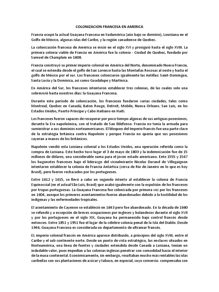 Colonizacion Francesa en America | PDF | Imperio colonial francés ...