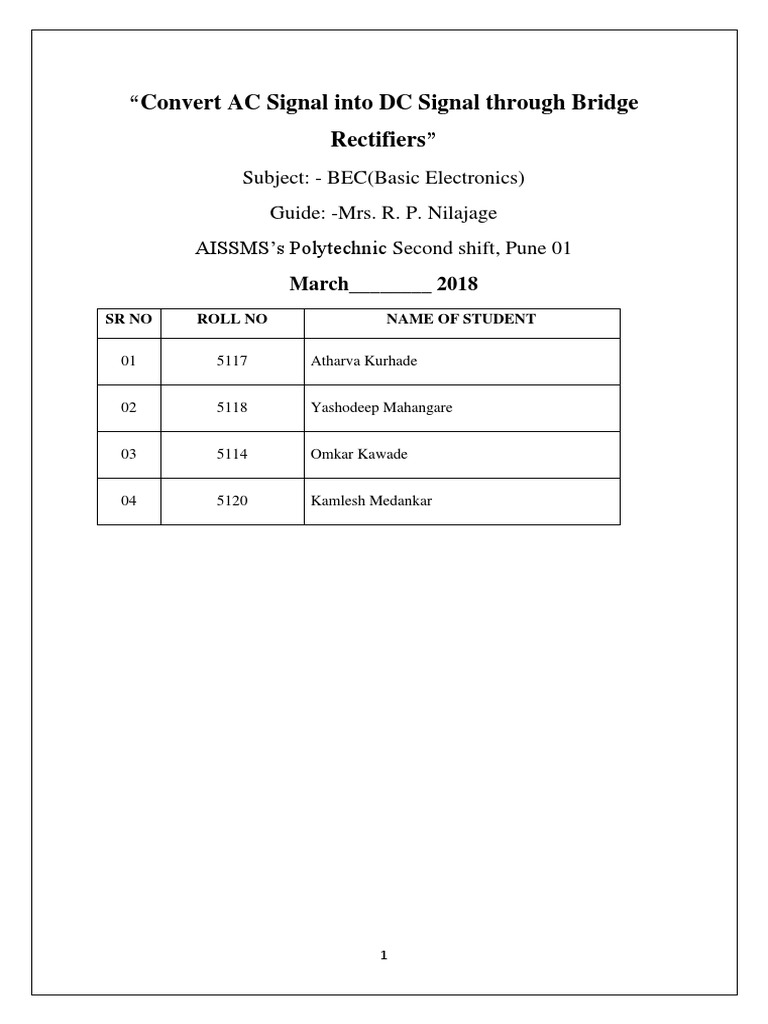 BEC Micro Project (Report) | PDF | Rectifier | Manufactured Goods
