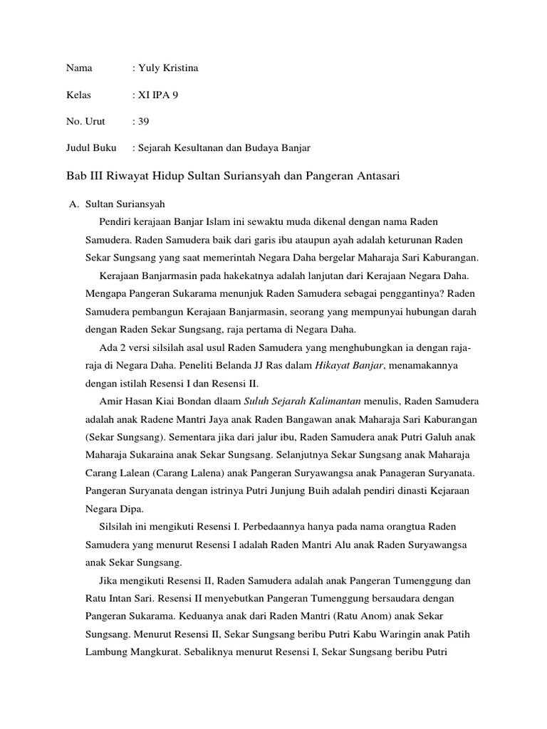 Sejarah Sultan Suriansyah dan Antasari | PDF