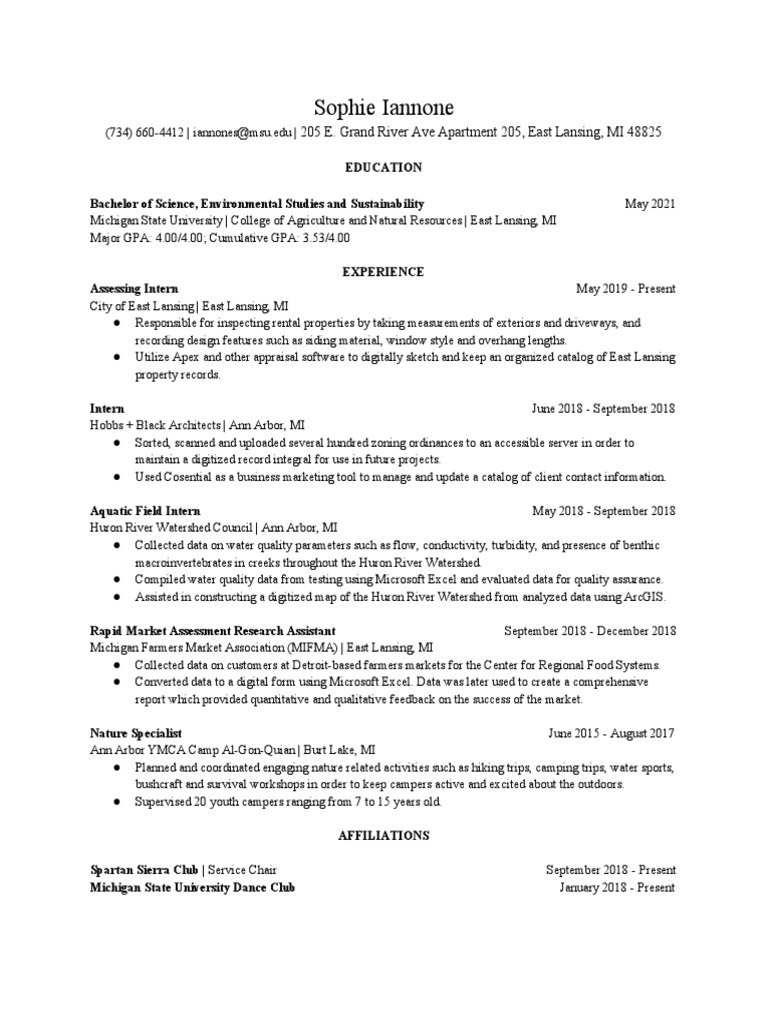 Sophie Iannone Resume Updated | PDF | Michigan | Lansing