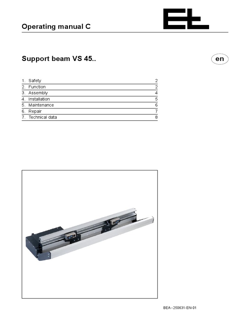 VS 45 Support Beam Operating Manual | PDF | Belt (Mechanical ...