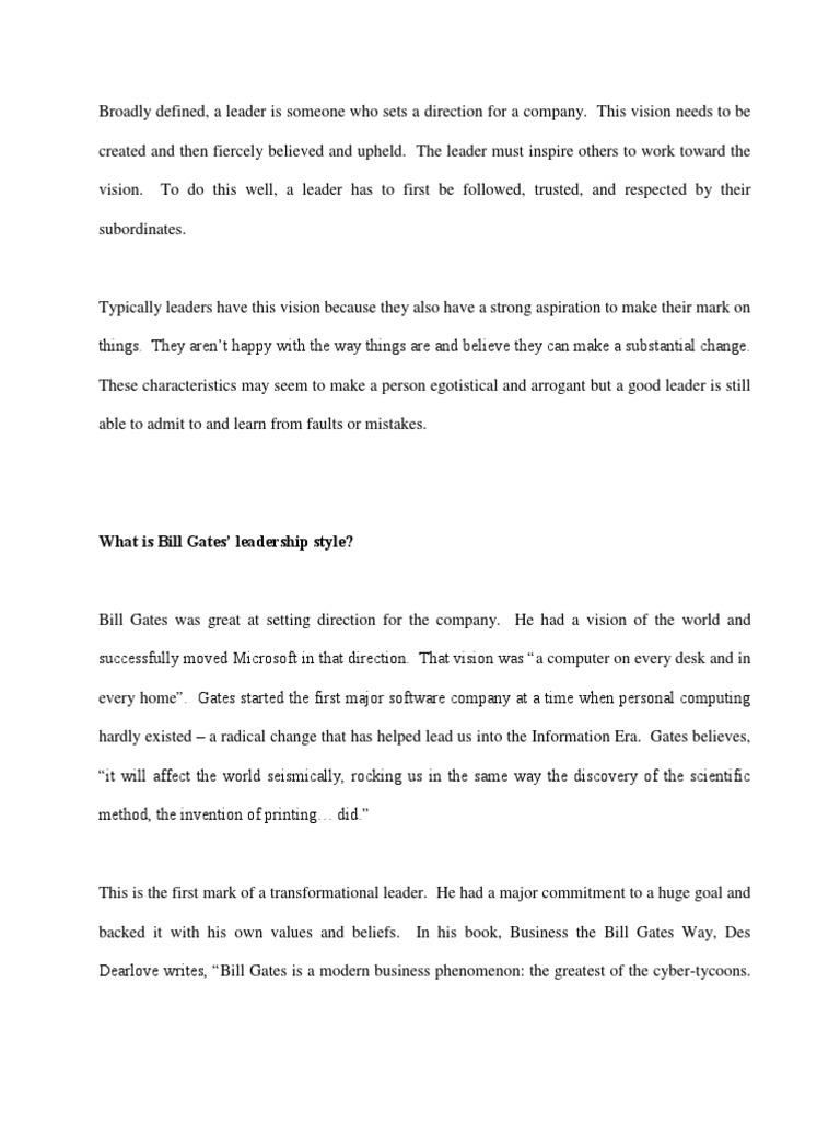 Leadership Styles of Bill Gates and Steve Ballmer | PDF | Servant ...