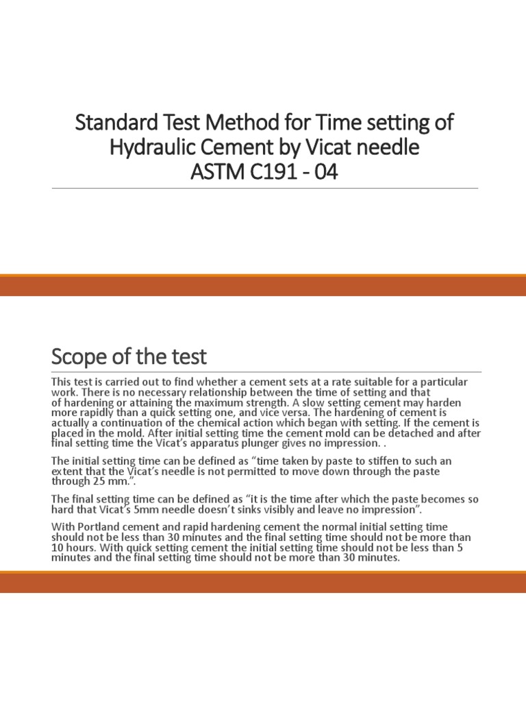 Vicat Needle Test for Cement Setting Time | PDF | Cement | Building ...