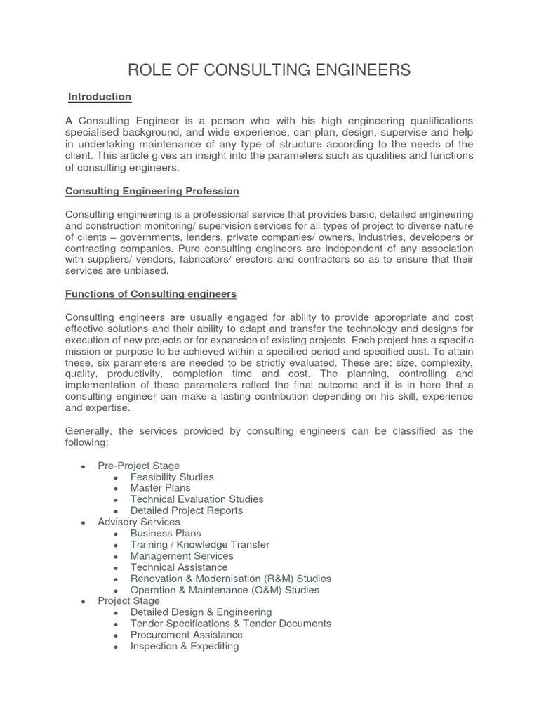 Role of Consulting Engineers | PDF | Consultant | Engineer