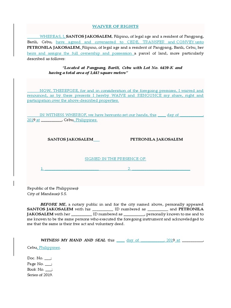 Waiver of Rights | PDF | Deed | Land Law
