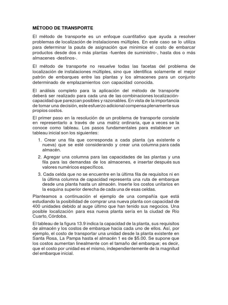 Método de Transporte | PDF | Simulación | Optimización Matemática