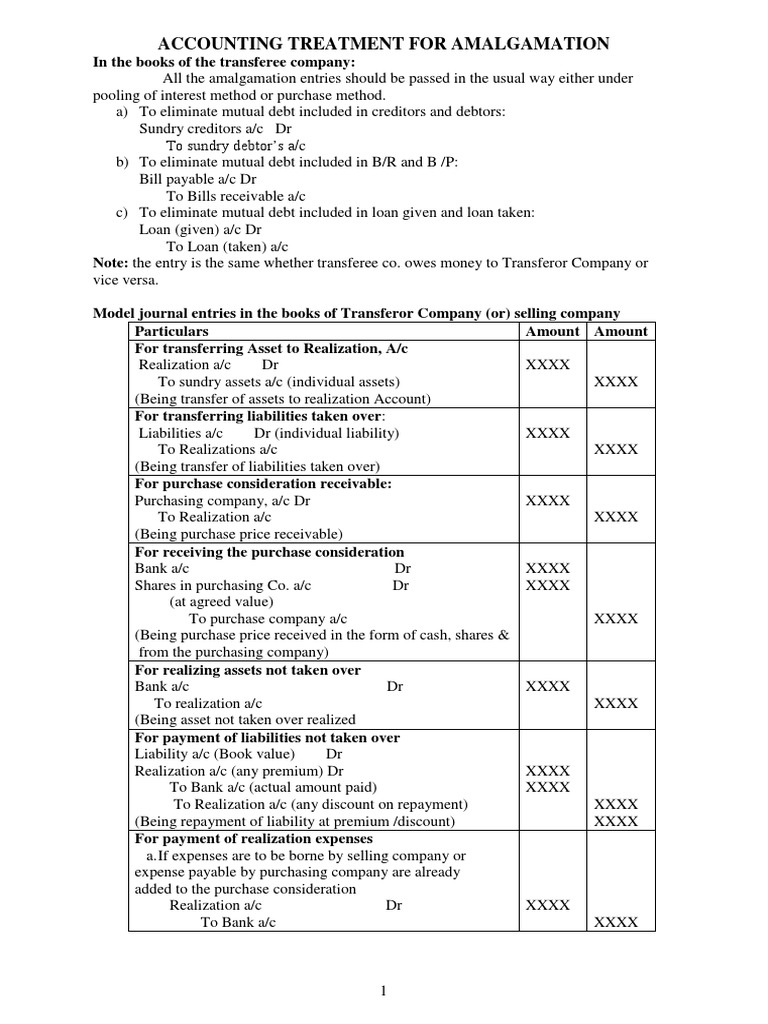 Amalgamation Journal Entries Guide | PDF | Equity (Finance) | Business Law