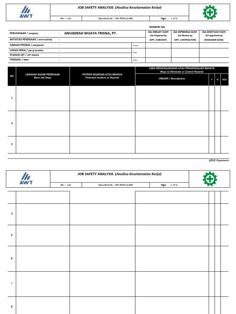 AWT - JSA Lifting Material SWP | PDF | Safety | Labor