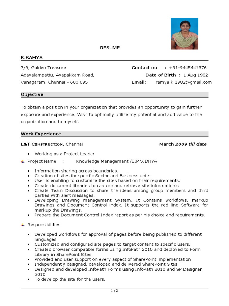 Ramya Resume | PDF | Share Point | Computing