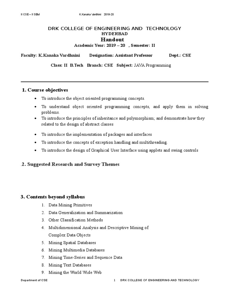Java Handout Kkv Pdf Object Oriented Programming Inheritance Object Oriented Programming 4458