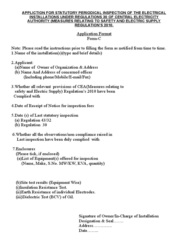 Form C Application for Electrical Inspection | PDF