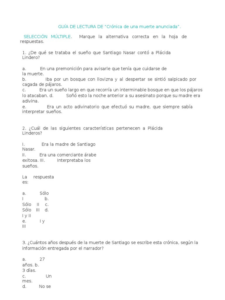 Guia de Cronica de Una Muerte Anunciada | PDF | Partería