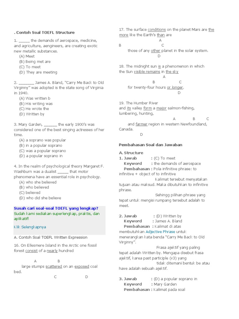 Contoh Soal TOEFL Structure | PDF | Homo | Vitamin