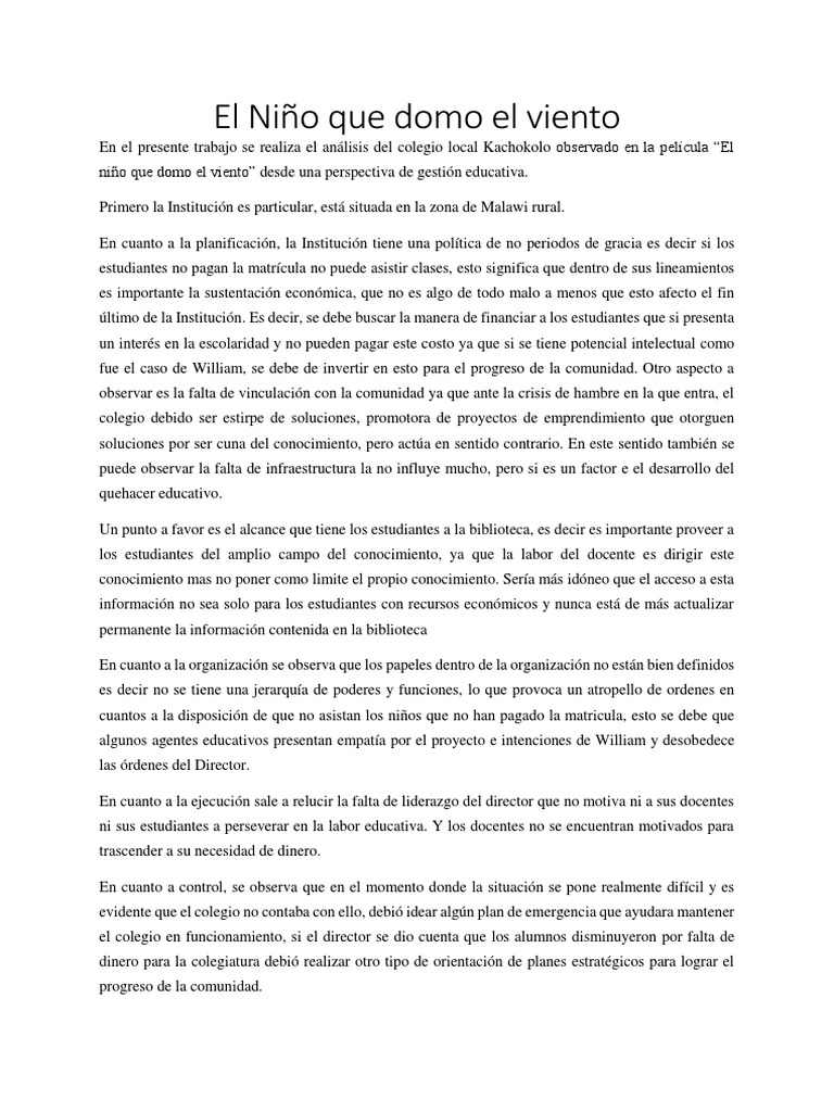 El Niño Que Domo El Viento | PDF | Planificación | Conocimiento