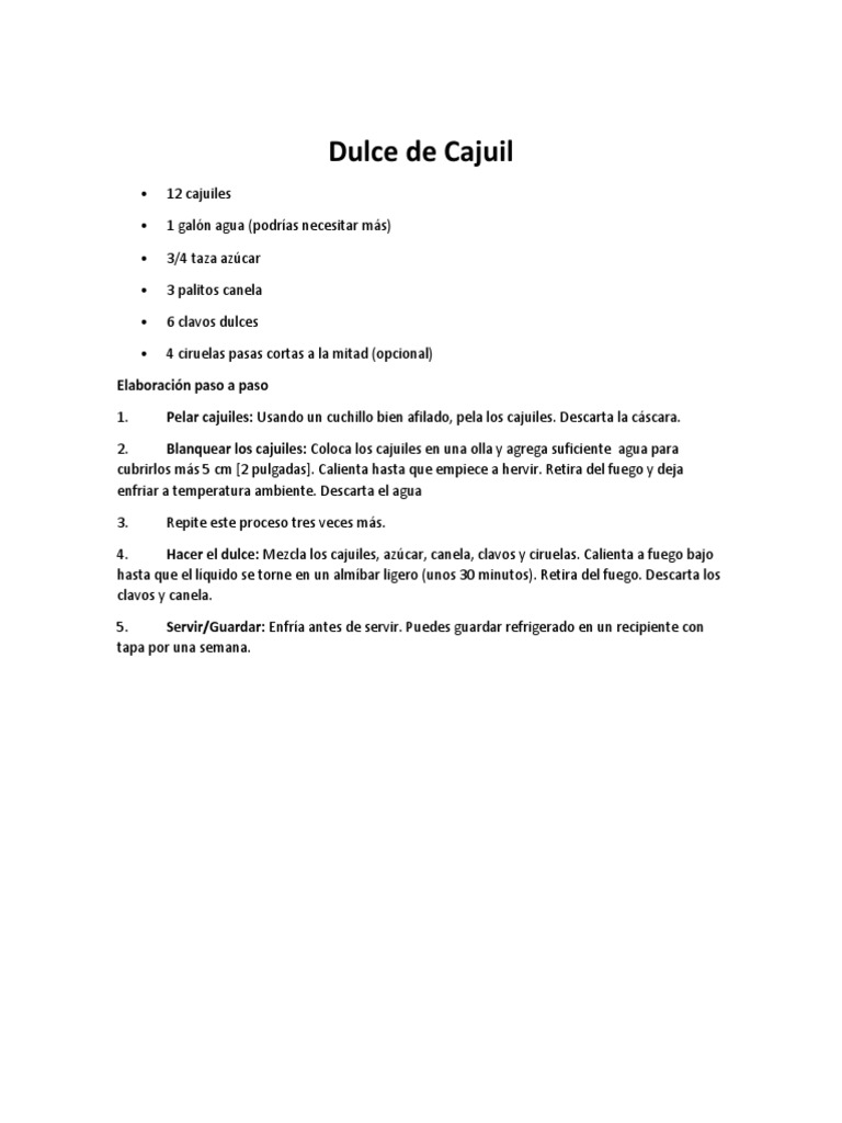 Dulce de Cajuil Recera Dominicana | PDF | Cocina, comidas y vino