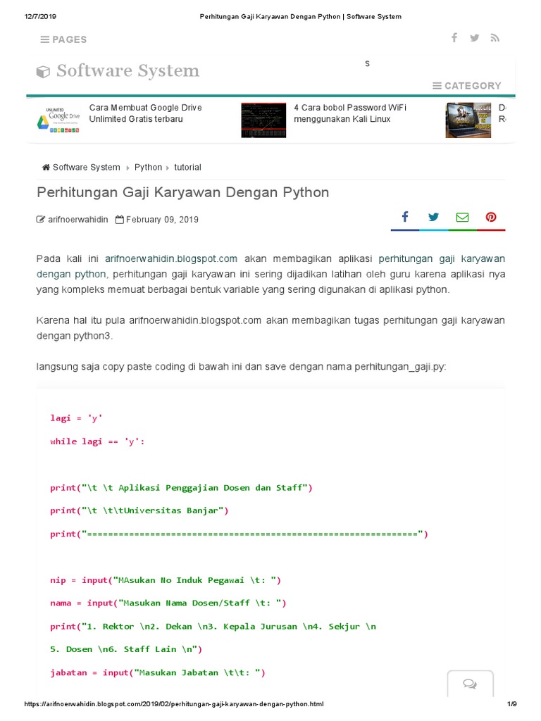 Perhitungan Gaji Karyawan Dengan Python - Software System | PDF | Komputer
