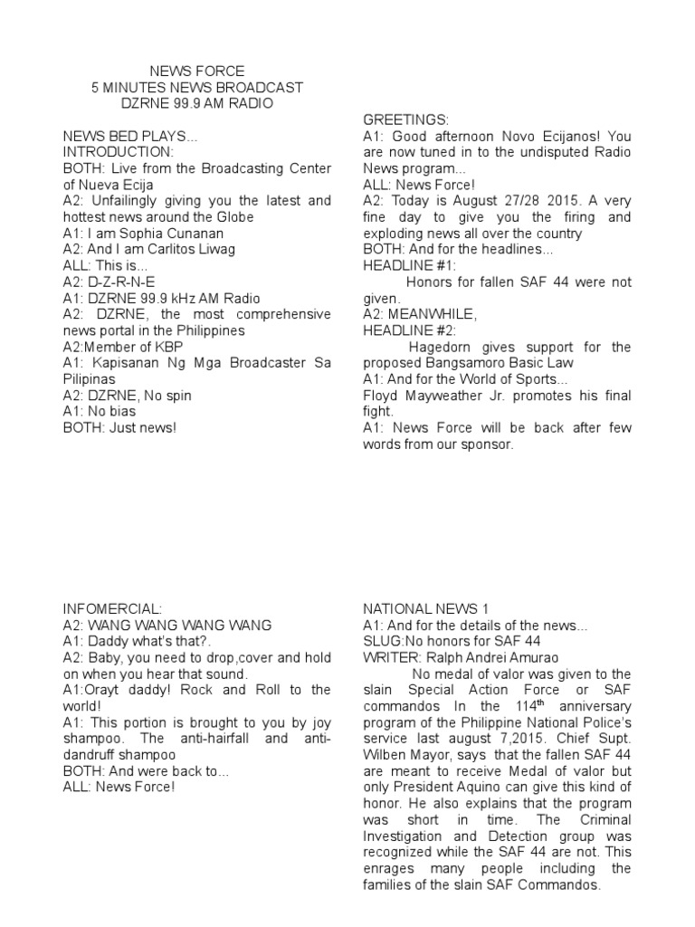 Broadcasting Script English New | PDF | Benigno Aquino Iii | Philippines
