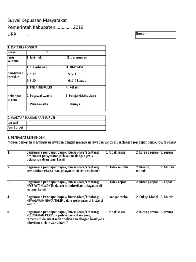Form Kuesioner Survei Kepuasan Pelanggan Eksternal | PDF