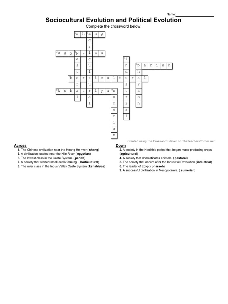 Crossword Answer Key | PDF | Agriculture