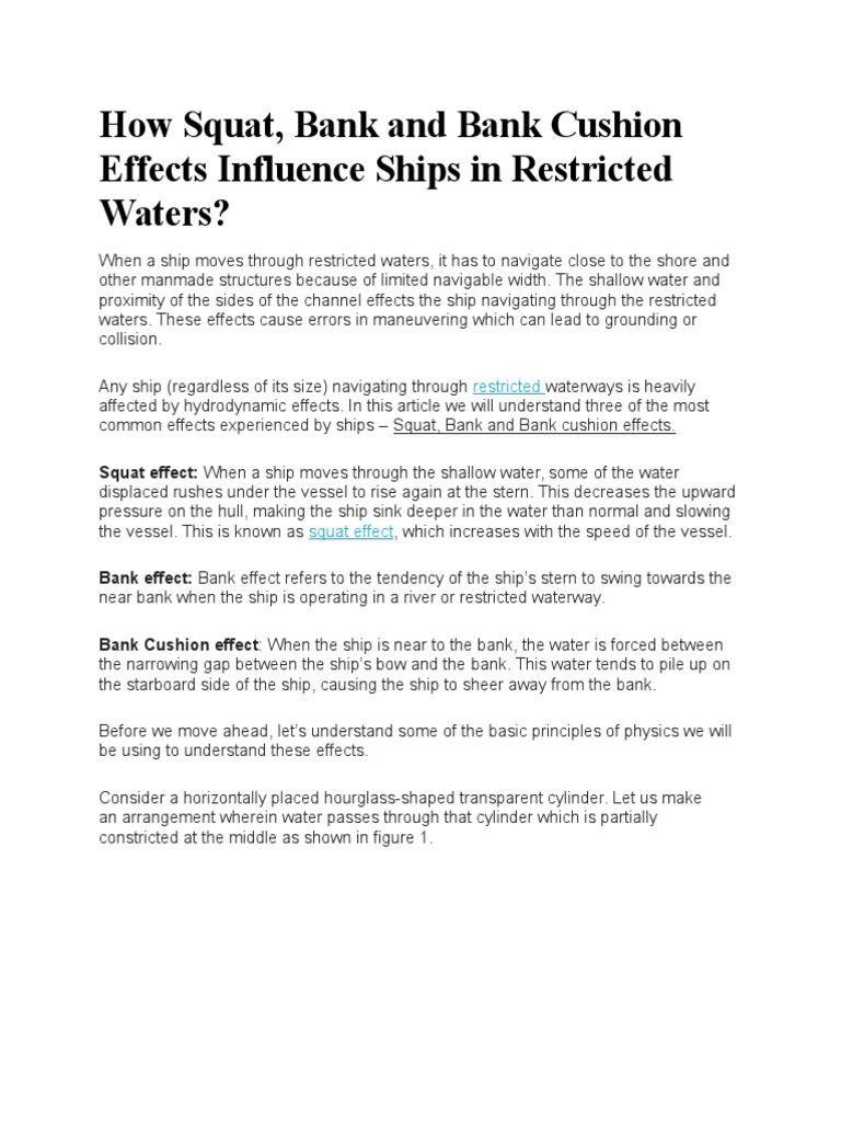 Squat, Bank and Bank Cushion Effects Influence To The Ship | PDF ...